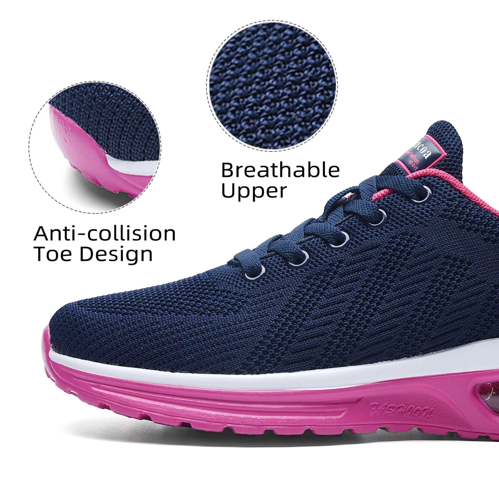 Wide Width Womens Sneakers Air Cushion Running Shoes Walking Tennis Shoes for Women Blue-Rose