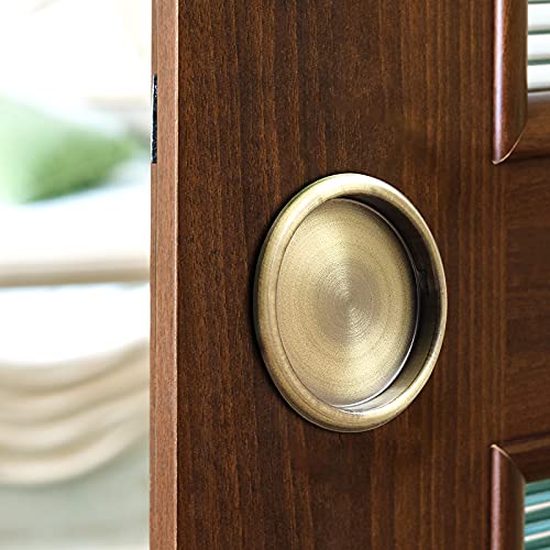 6PCS Closet Door Finger Pull: 2-1/8" Easy Snap-in Circular Closet Door Pulls Recessed, No Nails Needed, Perfect for Pocket Door, Sliding Door, Bi-Pass Door, Cabinet Door (Antique Brass)