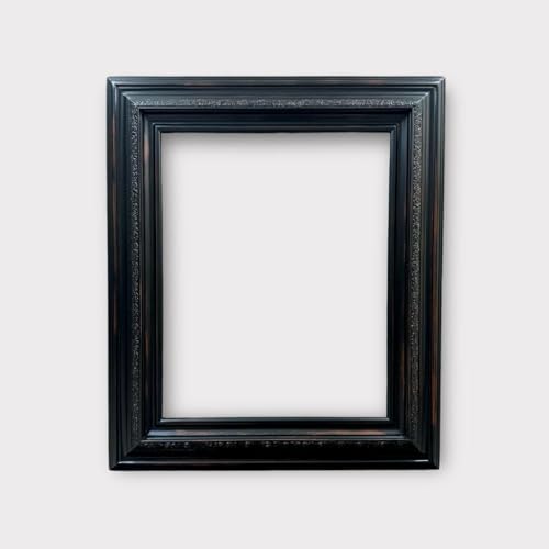 8 x 10 Traditional wood picture frame, handmade, custom made, handpainted, Distressed Black (8 X 10 W/PLEXIGLASS AND BACKING)