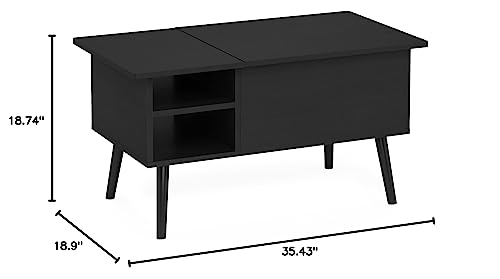 Furinno Jensen Living Room Wooden Leg Lift Top Coffee Table With Hidden Compartment and Side Open Storage Shelf, Americano