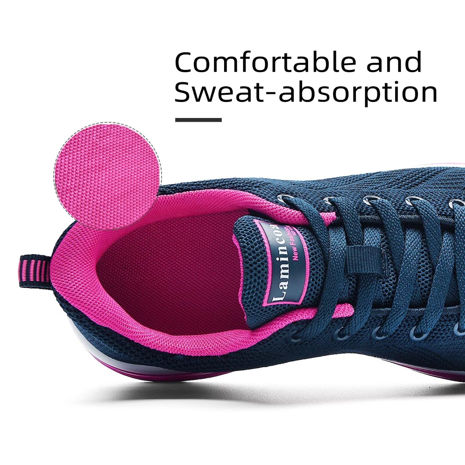 Wide Width Womens Sneakers Air Cushion Running Shoes Walking Tennis Shoes for Women Blue-Rose