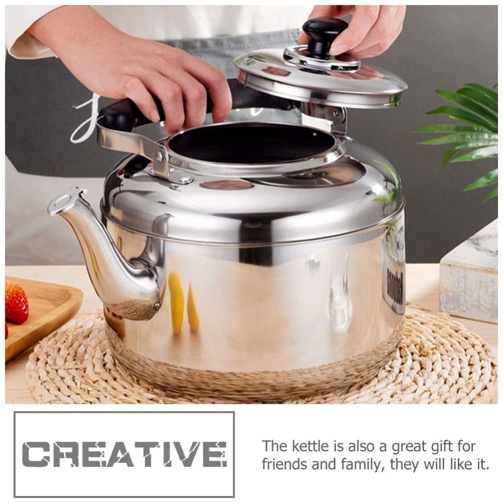 Yardwe Insulated Teapot Stovetop Tea Kettle, 4 liters Silver Water Kettle, Stainless Steel Vintage Fast Boiling Tea Pot, Mirror Finish, Ergonomic Handle Whistling Tea Pot
