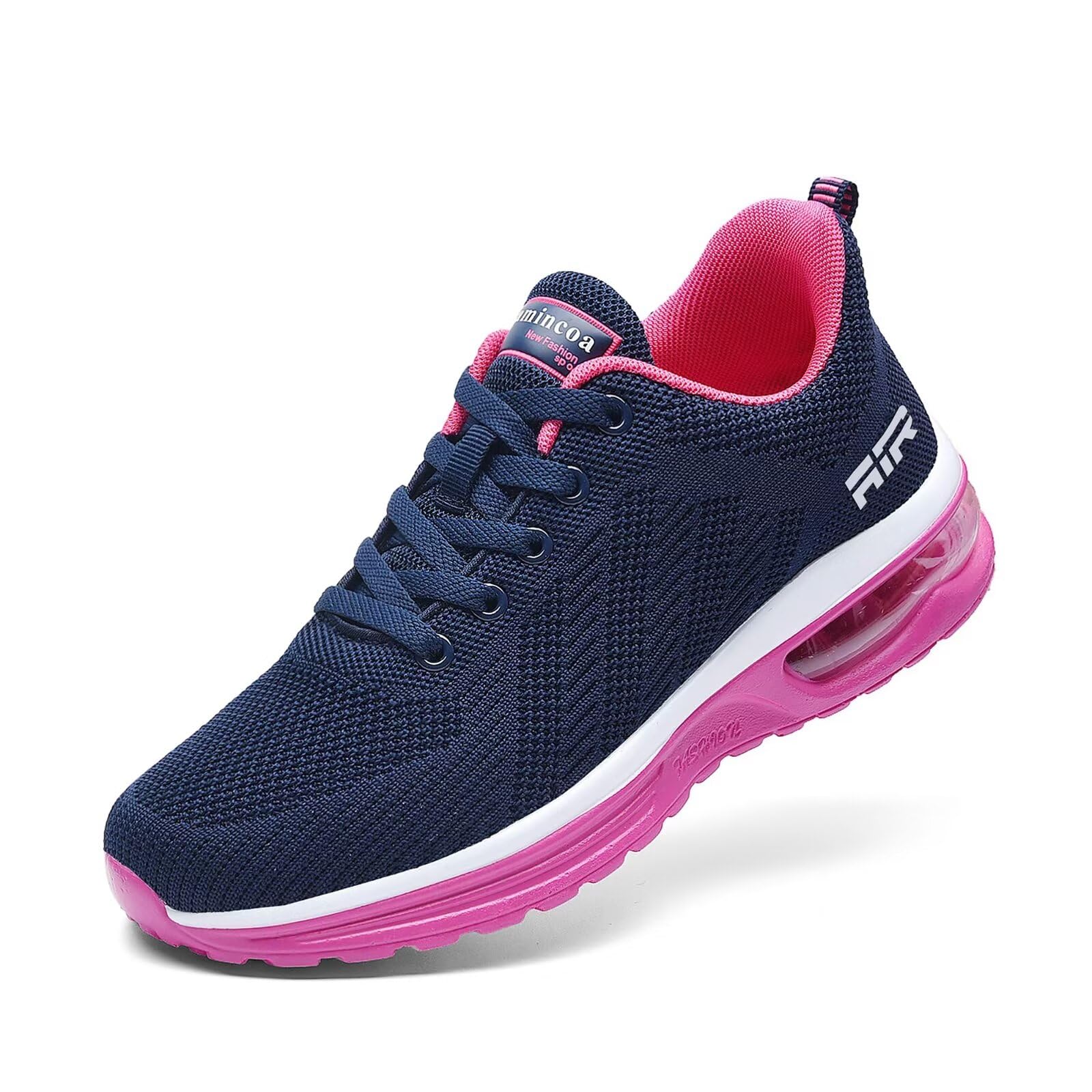 Wide Width Womens Sneakers Air Cushion Running Shoes Walking Tennis Shoes for Women Blue-Rose
