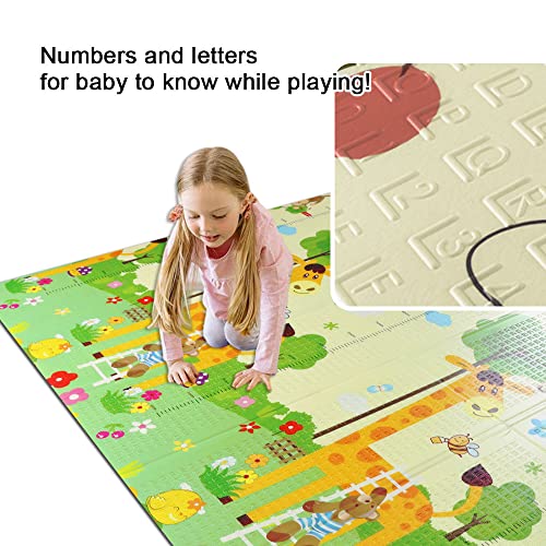 Swity Home Baby Play Mat 79" X 71", Foldable Foam Floor Mats with Carry Bag, Double Sided Playmat, Anti-Slip, BPA Free, Waterproof Crawling Mat for Kids Babies Toddlers (Giraffe)