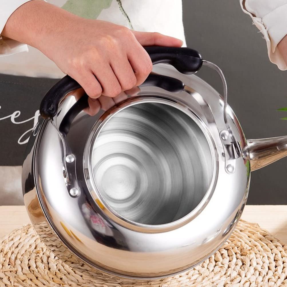 Yardwe Insulated Teapot Stovetop Tea Kettle, 4 liters Silver Water Kettle, Stainless Steel Vintage Fast Boiling Tea Pot, Mirror Finish, Ergonomic Handle Whistling Tea Pot