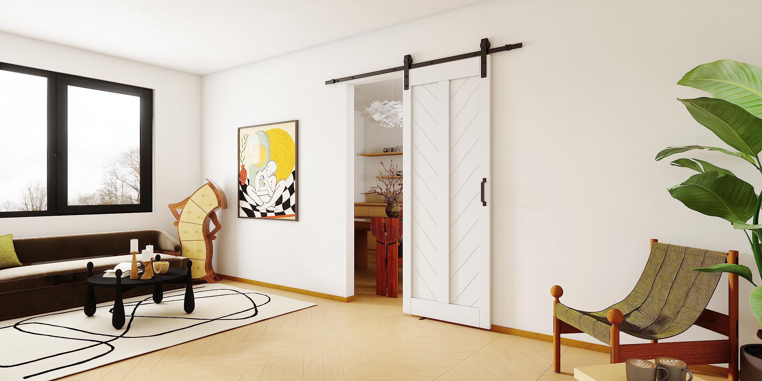 SOLRIG Sliding Barn Door 72"(36" X 2) ×84", Double Pre-drilled Barn Door Slab, Need to Assemble, DIY Unfinished, 2X Barn Doors Hardware Included, V Frame, White