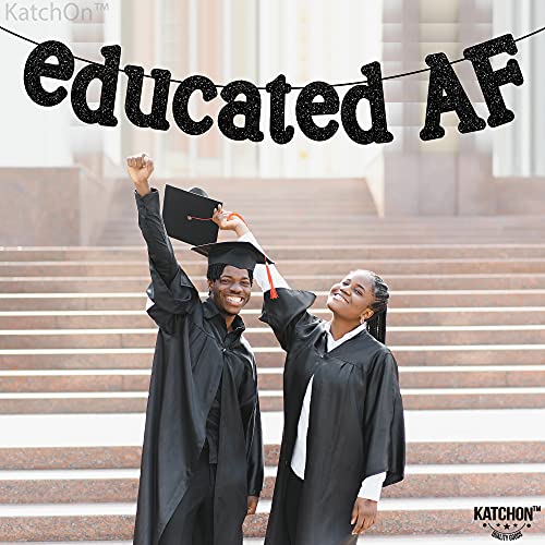 Black, Glitter Educated Af Banner - 10 Feet, No DIY | Graduation Banner for Black Graduation Party Decorations 2023 | Congratulations Grad Banner | Congratulations Decorations | Graduation Decorations