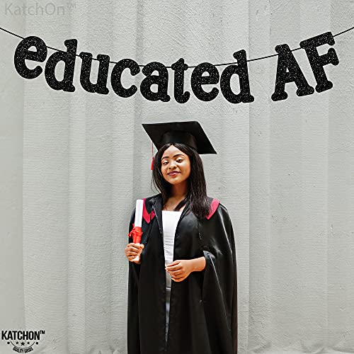 Black, Glitter Educated Af Banner - 10 Feet, No DIY | Graduation Banner for Black Graduation Party Decorations 2023 | Congratulations Grad Banner | Congratulations Decorations | Graduation Decorations