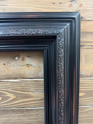 8 x 10 Traditional wood picture frame, handmade, custom made, handpainted, Distressed Black (8 X 10 W/PLEXIGLASS AND BACKING)