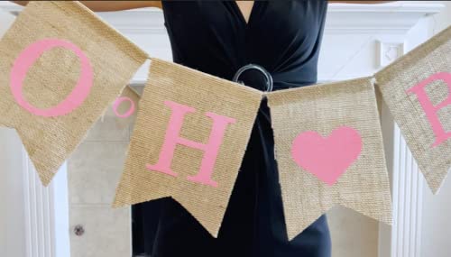 Shimmer Anna Shine Oh Baby Burlap Banner for Baby Shower Decorations and Gender Reveal Party (Pink)