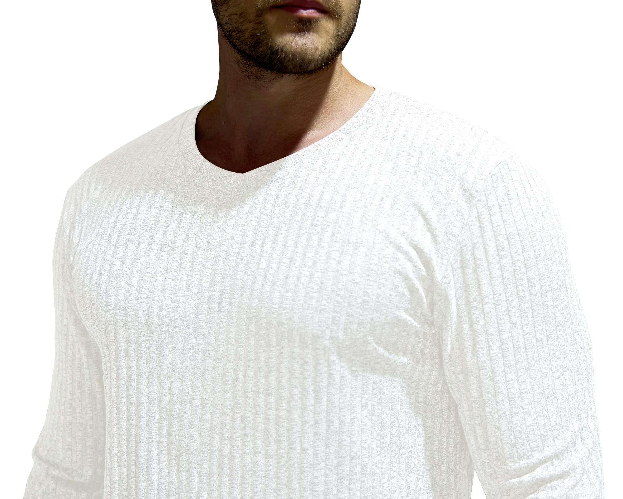 CTU Men's Fashion Athletic T-Shirts Long Sleeve Shirts Workout V Neck Solid Color Tee Shirt Top White