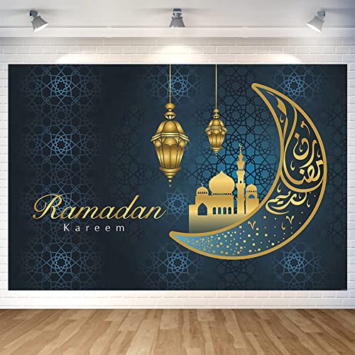 Ramadan Decoration Ramadan Kareem Backdrop Eid Mubarak Photo Background Ramadan Banner Poster for Ramadan Decorations Ramadan Kareem Supplies 70.8 x 47.2 Inch (Dark Blue)
