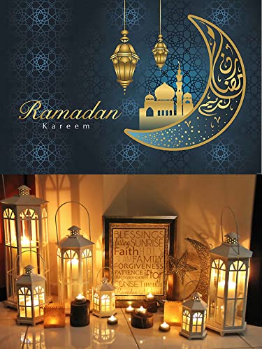 Ramadan Decoration Ramadan Kareem Backdrop Eid Mubarak Photo Background Ramadan Banner Poster for Ramadan Decorations Ramadan Kareem Supplies 70.8 x 47.2 Inch (Dark Blue)