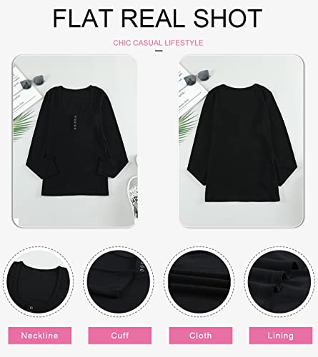 Dokotoo Women's Sexy Fall Tunic Tops for Leggings Long Sleeve Shirts V Neck Soild Color Front Button Up Causal Stretch Blouse Slim Fit T Shirt for Women Black Medium