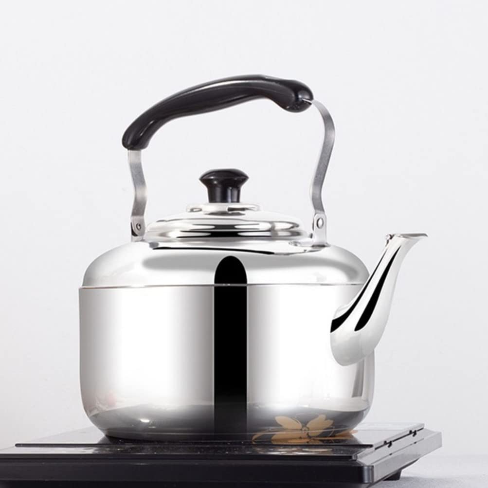 Yardwe Insulated Teapot Stovetop Tea Kettle, 4 liters Silver Water Kettle, Stainless Steel Vintage Fast Boiling Tea Pot, Mirror Finish, Ergonomic Handle Whistling Tea Pot