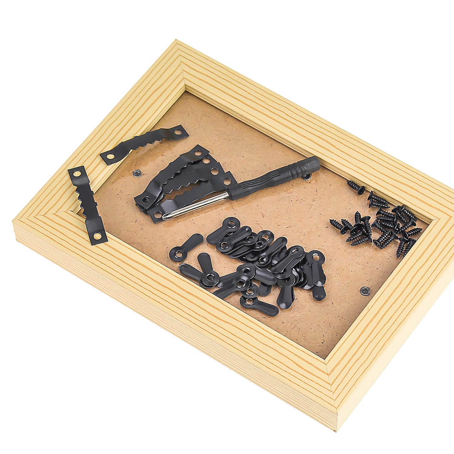 Powlankou 200 Piece Picture Hanger Kit, Including 100 Sawtooth Picture Frame Hangers and 100 Frame Turn Buttons with Screws