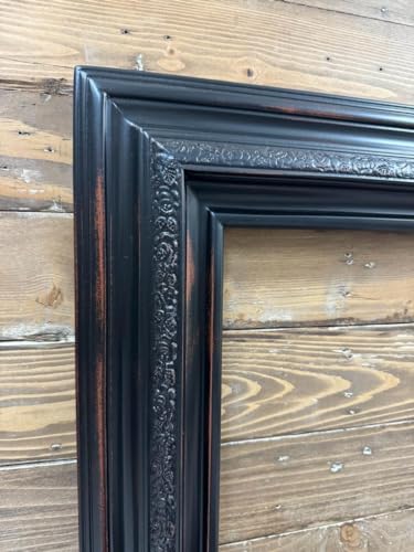 8 x 10 Traditional wood picture frame, handmade, custom made, handpainted, Distressed Black (8 X 10 W/PLEXIGLASS AND BACKING)