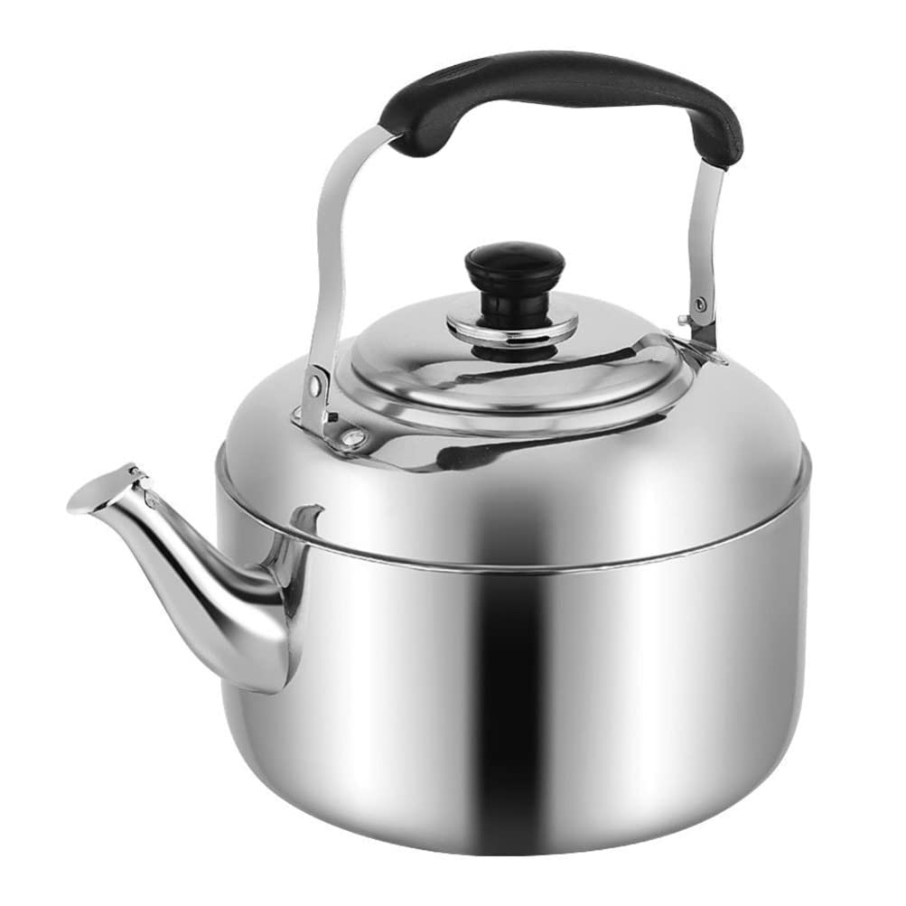 Yardwe Insulated Teapot Stovetop Tea Kettle, 4 liters Silver Water Kettle, Stainless Steel Vintage Fast Boiling Tea Pot, Mirror Finish, Ergonomic Handle Whistling Tea Pot
