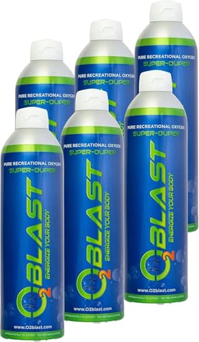 O2 Blast Oxygen Cans, 10 Liter 6 Pack Pure Oxygen Canisters with Sanitary Flip Top Cap, Portable Supplemental Oxygen for Breathing & High Altitude, Reduce Recovery Time & Increase Oxygen Levels.