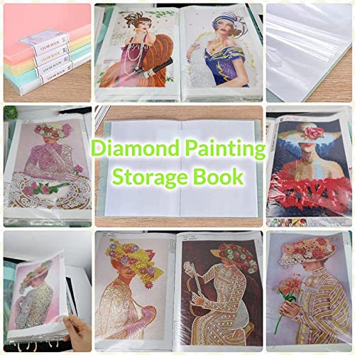 WXKN Diamond Painting Storage Book,A3 30 Pags Artwork Report Sheet Letter Storage Book,Clear Folder Storage Bag for Art Portfolio Painting Storage(16.5x12.1 inch) (pink)