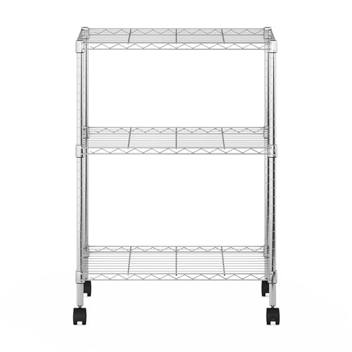 Furinno Wayar 3-Tier Metal Storage Shelf Rack Cart with Casters, 23 x 13 x 30, Stainless Steel