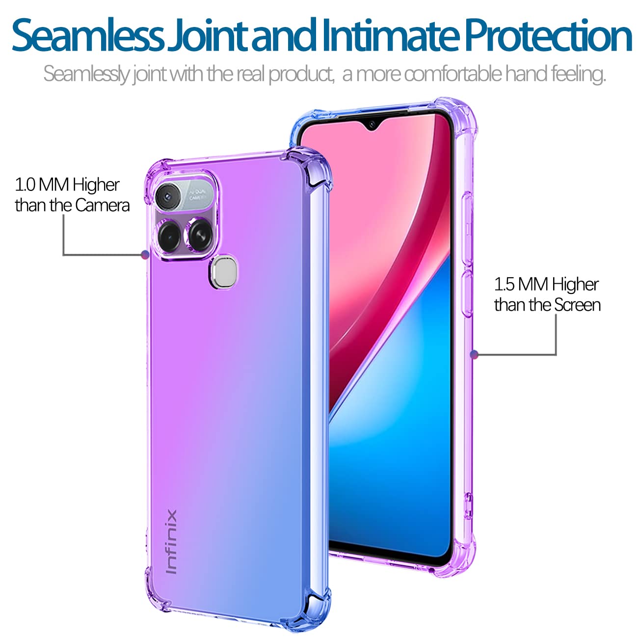 KOARWVC Case for Infinix Hot 10i Case, Smart 5 Pro PR652B X658E Case, Crystal Clear Case Gradient Slim Anti Scratch TPU Shockproof Protective Phone Cases Cover for Infinix Hot 10i (Purple/Blue)