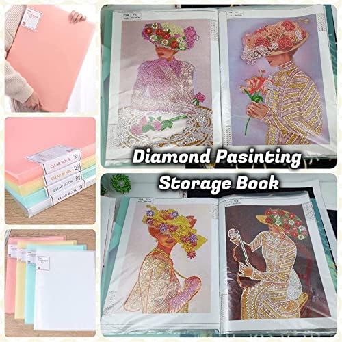 WXKN Diamond Painting Storage Book,A3 30 Pags Artwork Report Sheet Letter Storage Book,Clear Folder Storage Bag for Art Portfolio Painting Storage(16.5x12.1 inch) (pink)