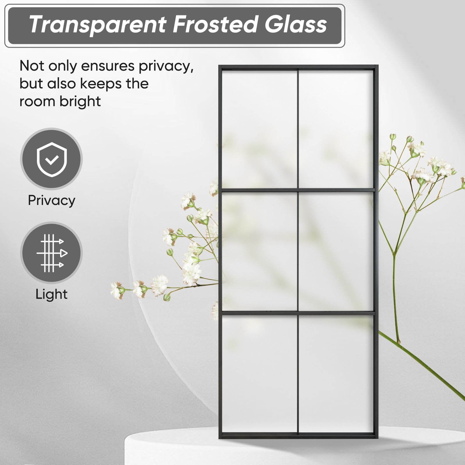 BARNSMITH 42in x 84in Aluminum Glass Barn Door Panel DIY Frosted Tempered Glass Door Slab Disassembled(Sliding Hardware not Included), Lightweight Sliding Door, Easy Assembly