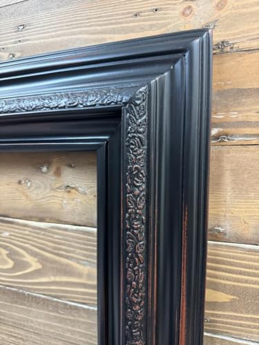 8 x 10 Traditional wood picture frame, handmade, custom made, handpainted, Distressed Black (8 X 10 W/PLEXIGLASS AND BACKING)