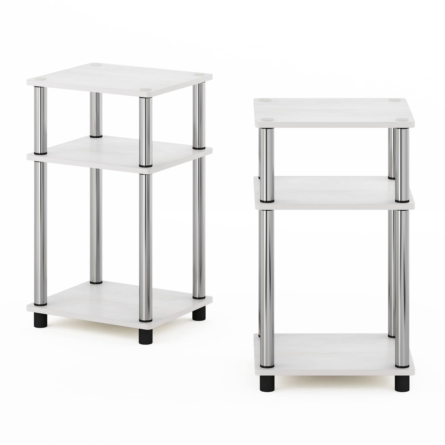 Furinno Turn-N-Tube 5-Tier Corner Square Rack Display Shelf, Round, Espresso/Black & Just 3-Tier Turn-N-Tube End Table/Side Table/Night Stand/Bedside Table, 2-Pack, Americano/Black