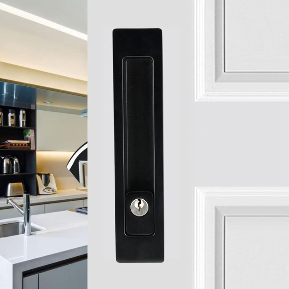 LWZH 7.1" Matte Black Privacy Pocket Door Lock Hardware, Invisible Recessed Handle Latch with Keys, Sliding Door Mortise Lock, Double Barn Door Lock Furniture Hardware