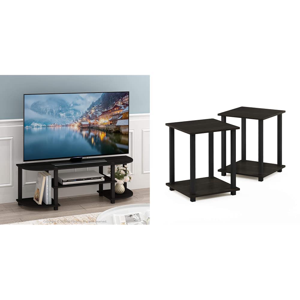 Furinno Turn-S-Tube Wide TV Entertainment Center, Espresso/Black & Simplistic End Table, Espresso/Black