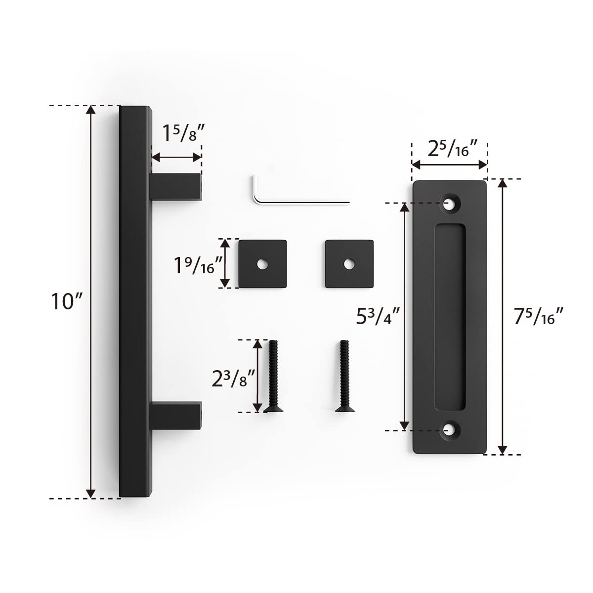 SMARTSTANDARD 10" Heavy Duty Sliding Barn Door Handle, Pull and Flush Set for Gate Kitchen Furniture Cabinet Closet Drawer, Black, Square