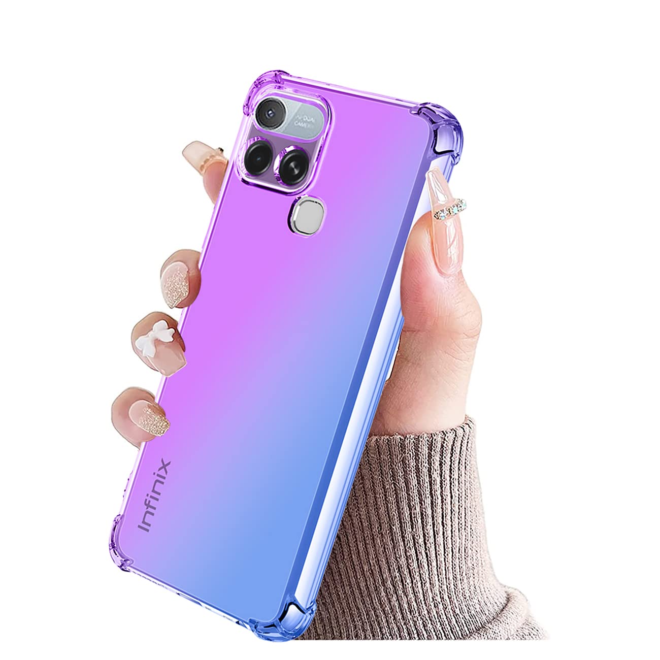 KOARWVC Case for Infinix Hot 10i Case, Smart 5 Pro PR652B X658E Case, Crystal Clear Case Gradient Slim Anti Scratch TPU Shockproof Protective Phone Cases Cover for Infinix Hot 10i (Purple/Blue)