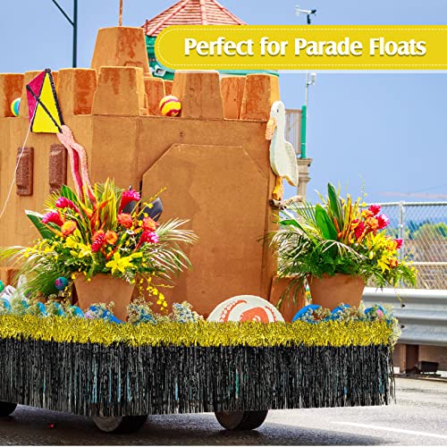 10 Pcs Graduation Parade Float Decorations, Include Foil Fringe Garland Set of 4 and Metallic Twist Garland Set of 6, Car Decorations for Congrats Grad (Black and Gold)