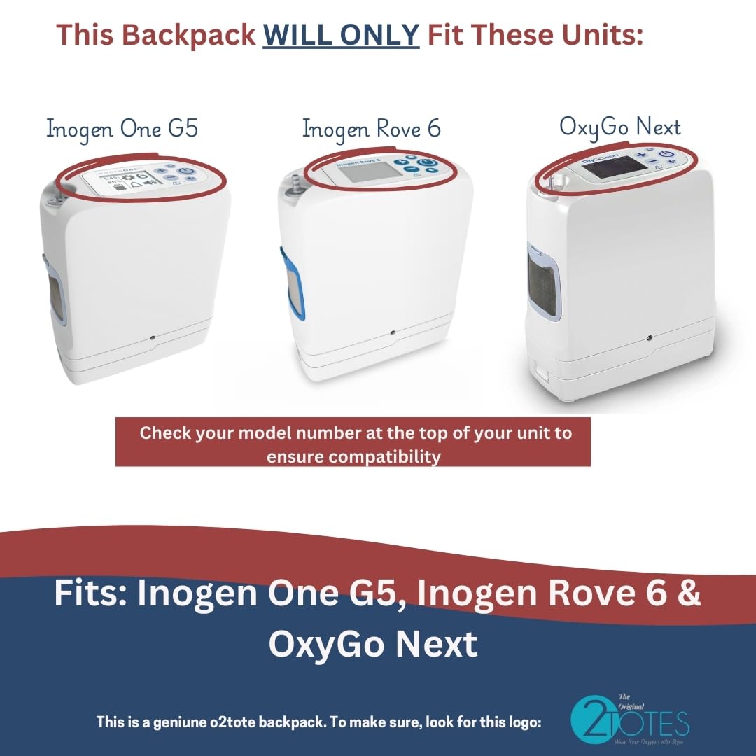 o2totes USA Backpack Fit For Inogen One G5, Inogen Rove 6, fits standard & double batteries, zippered bottom, Pockets for Inogen Accessories (Backpack only, does not contain the unit)