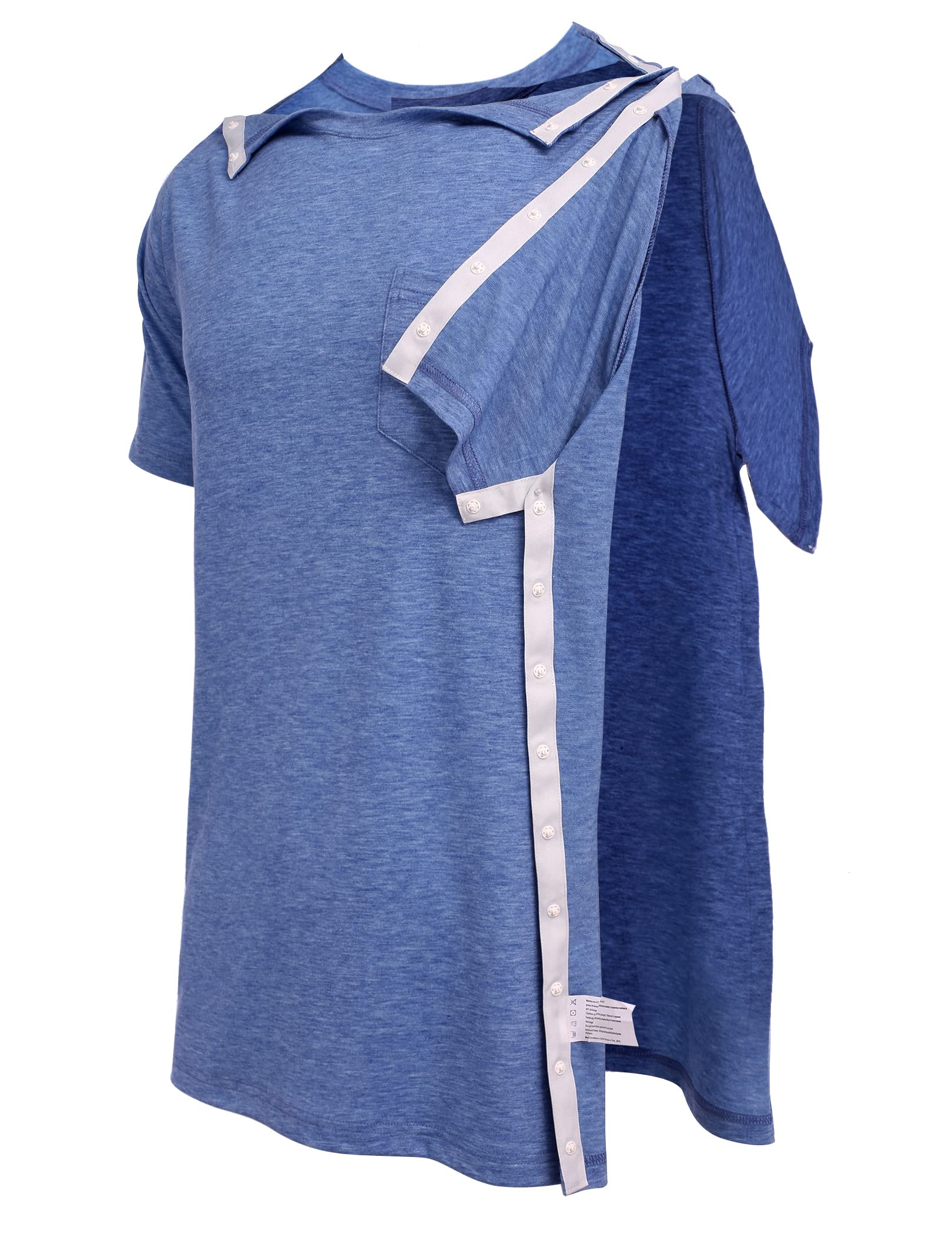 Deyeek Men's Post Shoulder Surgery Shirts Recovery Tear Away Short Sleeve Full Open Side Snap Adaptive Chemo Clothing