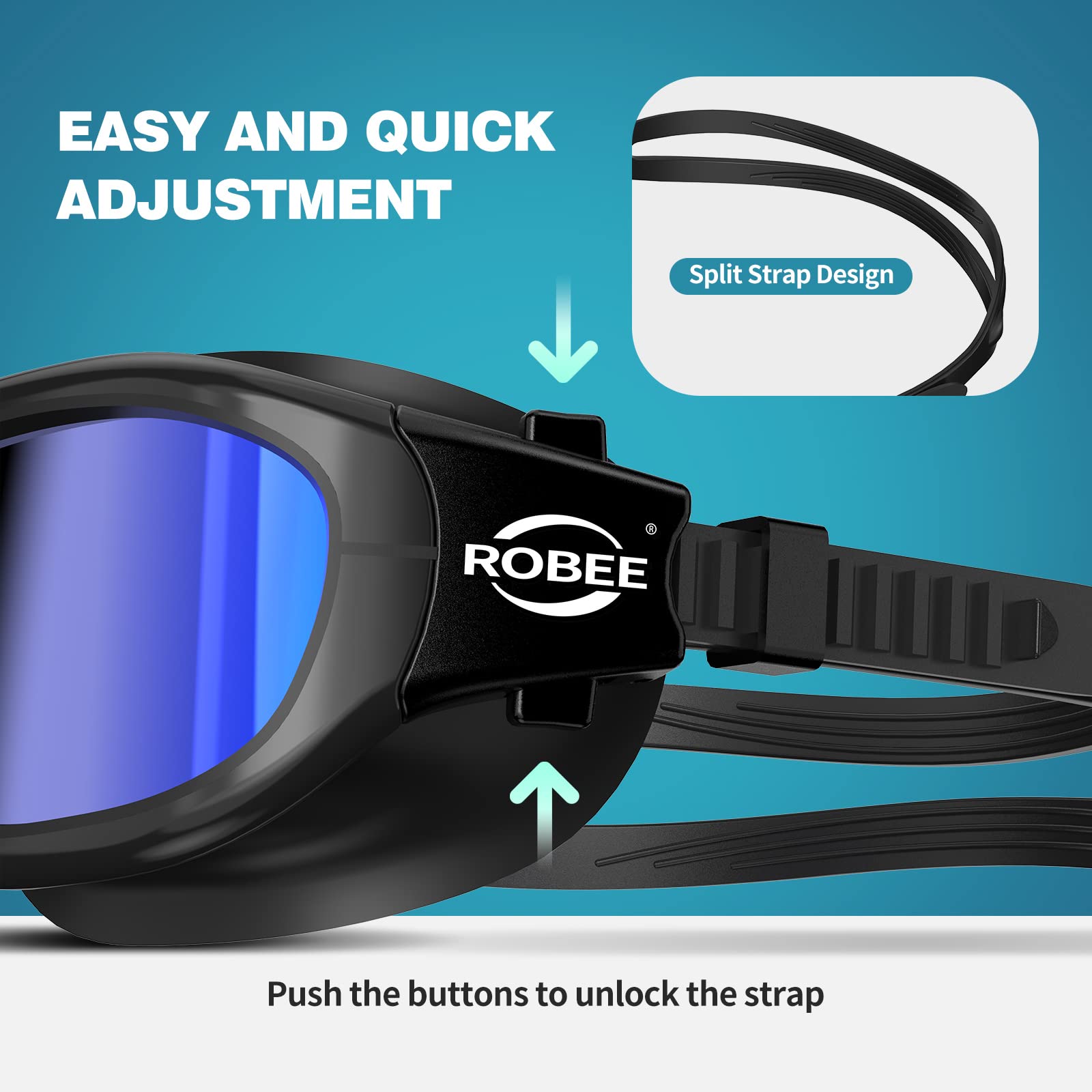 Robee Swim Goggles Silicone Swimming Cap and Carrying Case, Polarized Pool Goggles for Adult Men Women Youth