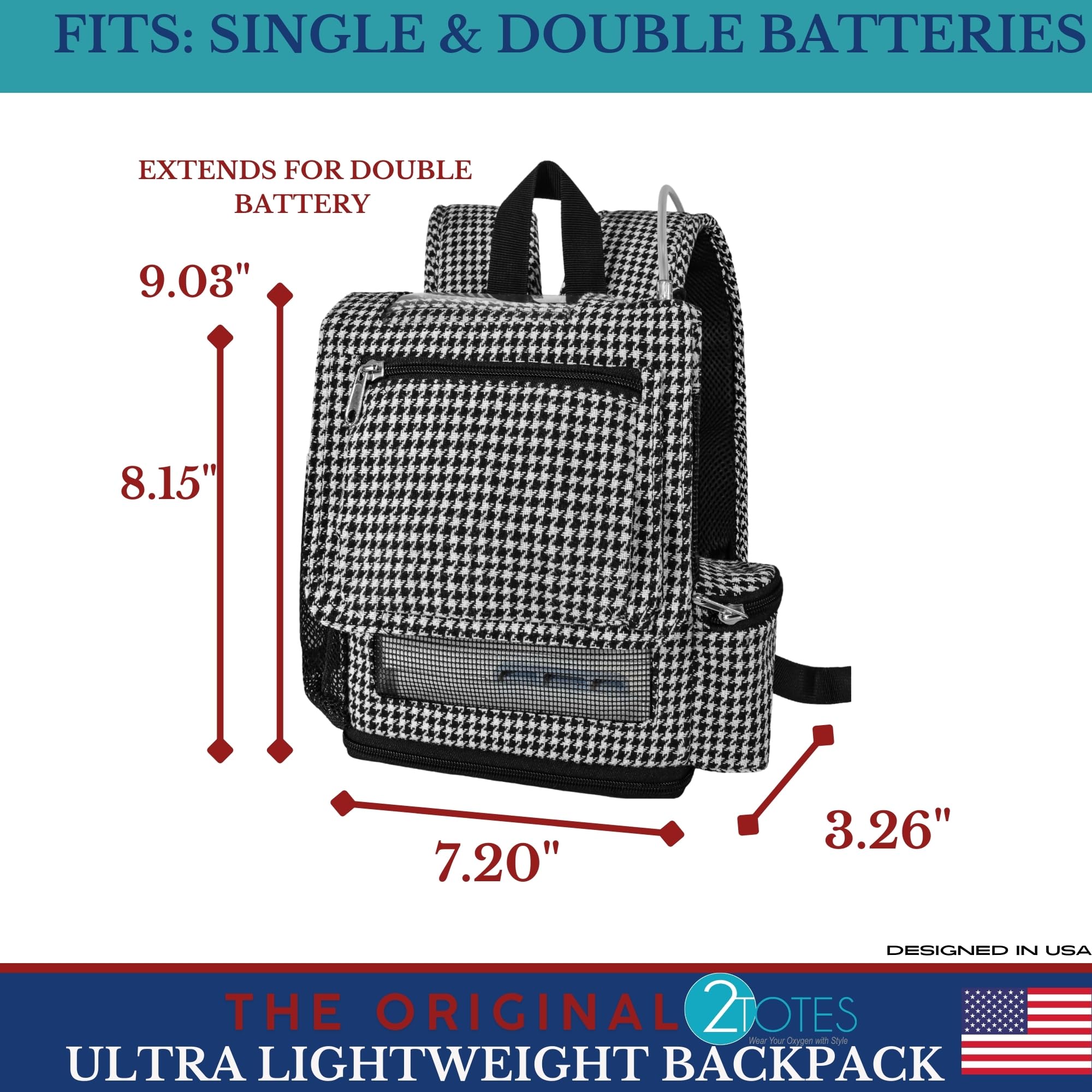 o2totes USA Backpack Fit For Inogen One G5, Inogen Rove 6, fits standard & double batteries, zippered bottom, Pockets for Inogen Accessories (Backpack only, does not contain the unit)