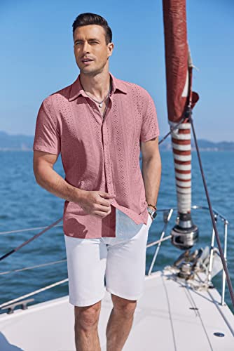 COOFANDY Mens Button Down Beach Shirt Short Sleeve Casual Vacation Shirts Summer Tropical Shirts Tops Dusty Rose