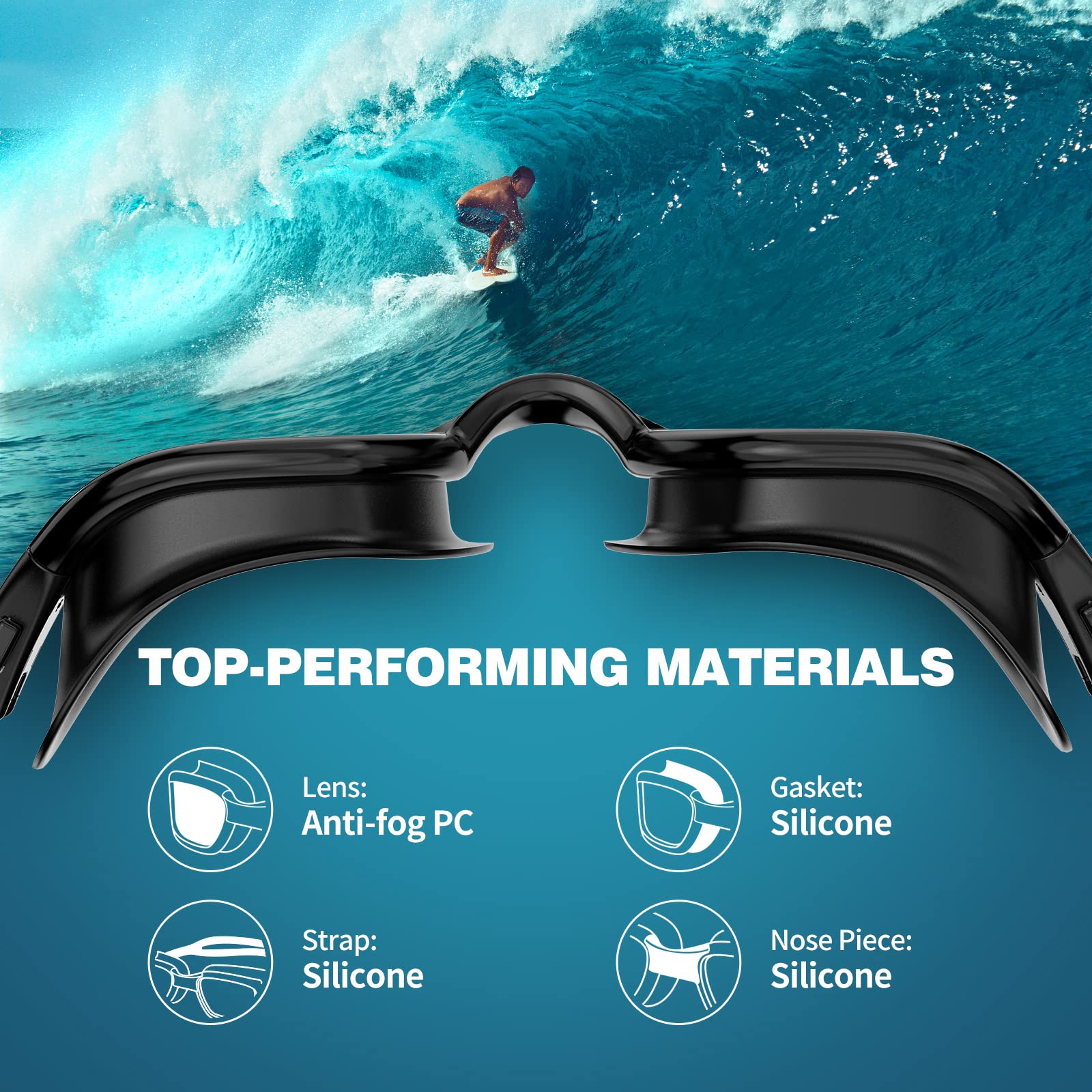 Robee Swim Goggles Silicone Swimming Cap and Carrying Case, Polarized Pool Goggles for Adult Men Women Youth