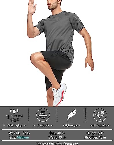 HOPLYNN 6 Pack Mesh Workout Shirts for Men Quick Dry Short Sleeve Athletic Dry Fit T-Shirt Moisture Wicking 2Black/2Gray/2White Medium