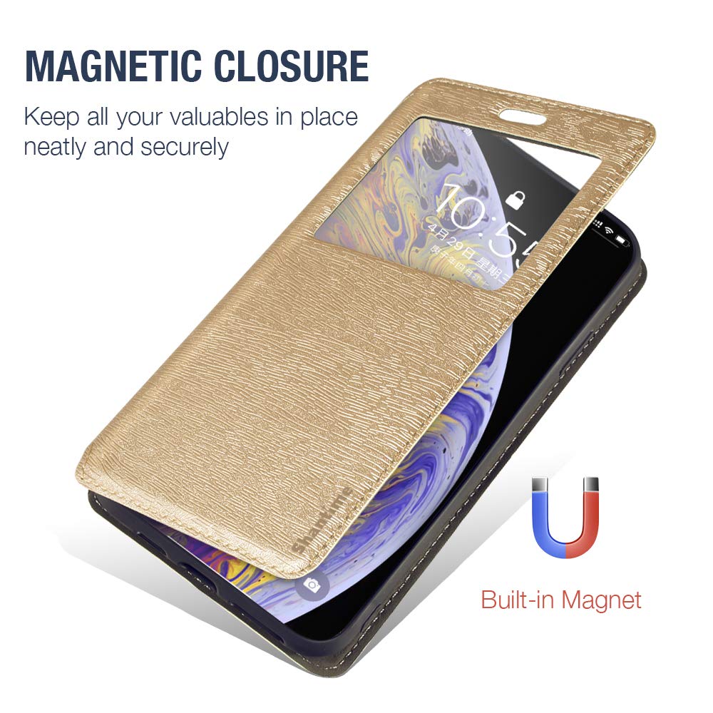 Infinix Smart 5 Case, Wood Grain Leather Case with Card Holder and Window, Magnetic Flip Cover for Infinix Smart 5