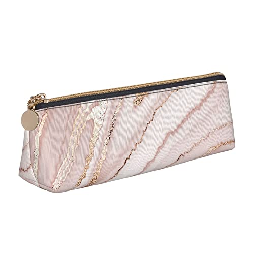 Pink Rose Gold Marble Pencil Case Women Pen Pouch Simple Carrying Box for Adult With Smooth Zipper Durable Lightweight for Office Organizer Storage Bag