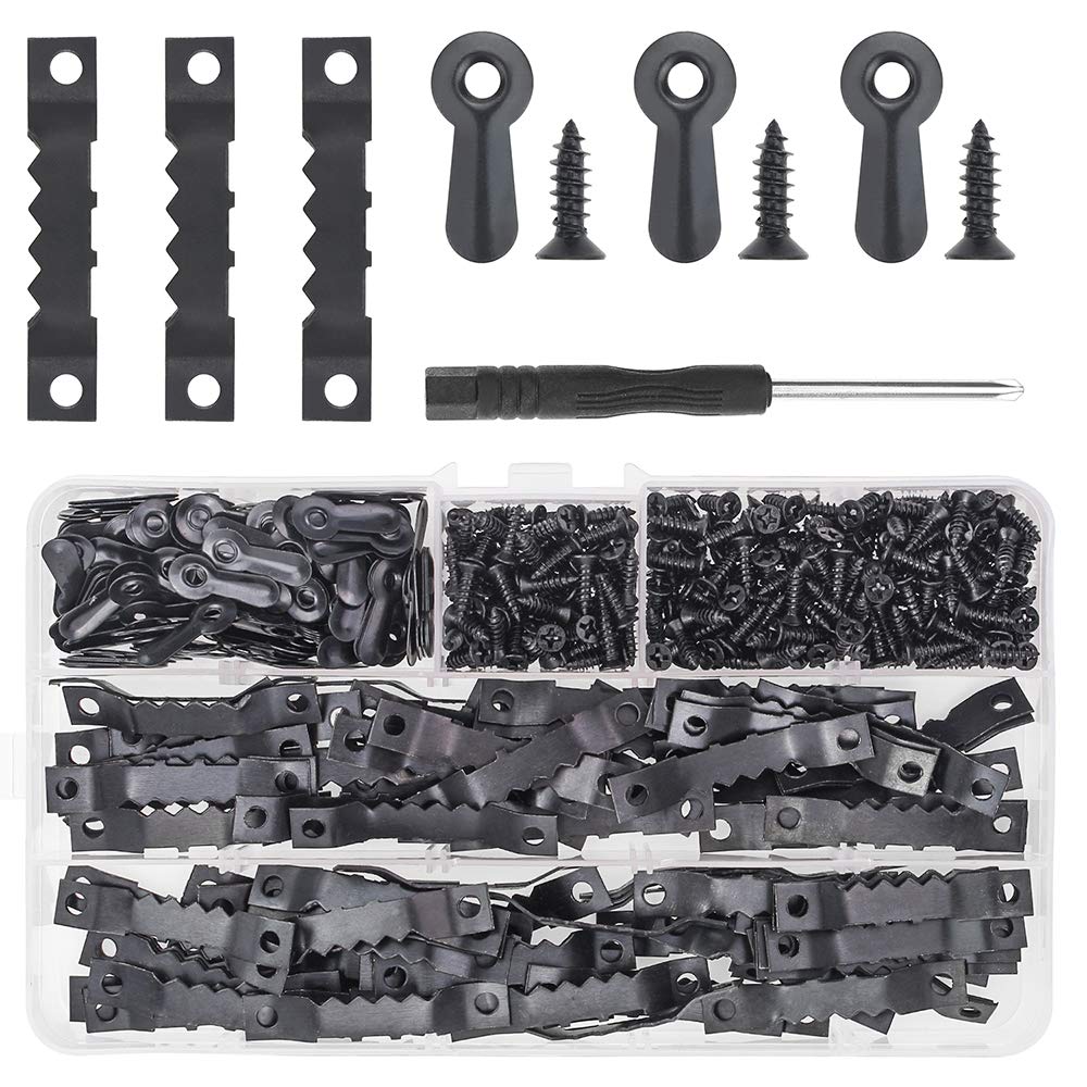 Powlankou 200 Piece Picture Hanger Kit, Including 100 Sawtooth Picture Frame Hangers and 100 Frame Turn Buttons with Screws