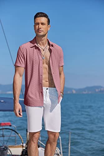 COOFANDY Mens Button Down Beach Shirt Short Sleeve Casual Vacation Shirts Summer Tropical Shirts Tops Dusty Rose