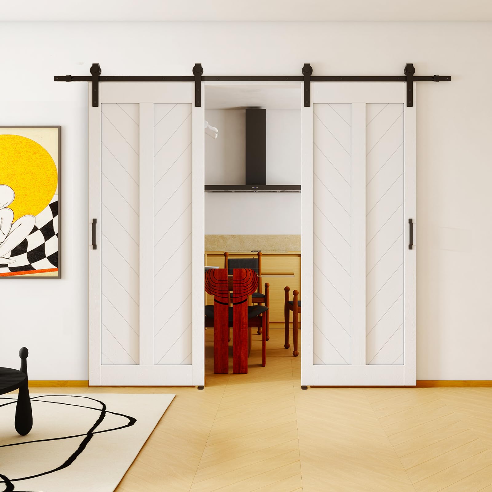SOLRIG Sliding Barn Door 72"(36" X 2) Ć84", Double Pre-drilled Barn Door Slab, Need to Assemble, DIY Unfinished, 2X Barn Doors Hardware Included, V Frame, White