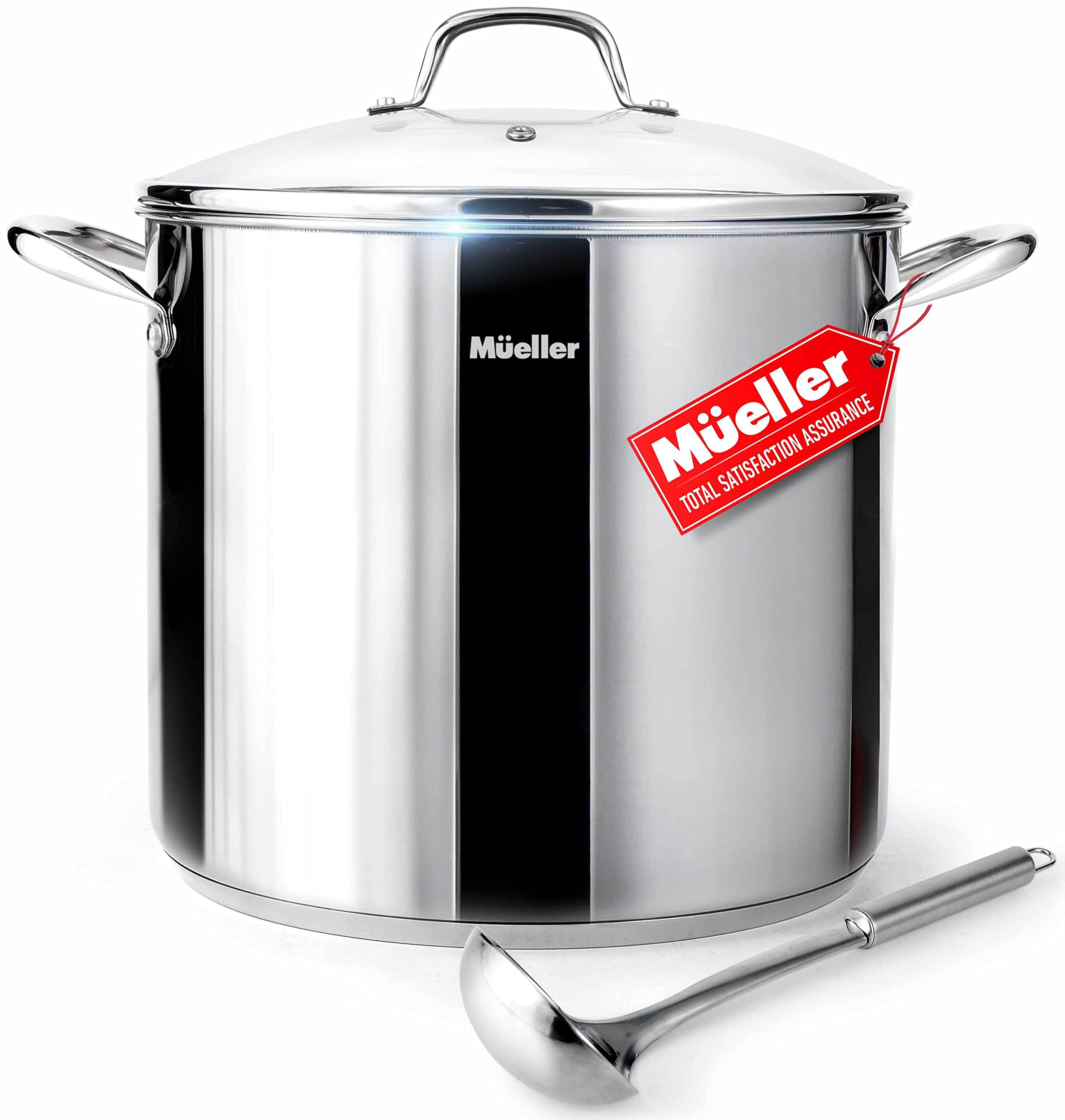 16QT UltraClad Tri-Ply Stainless Steel Cooking Stock Pot with Lid and Ladle, Large Pot Capacity for Soup, Broth, Chili, Casserole, Stew, Induction, Oven and Dishwasher Safe Pot
