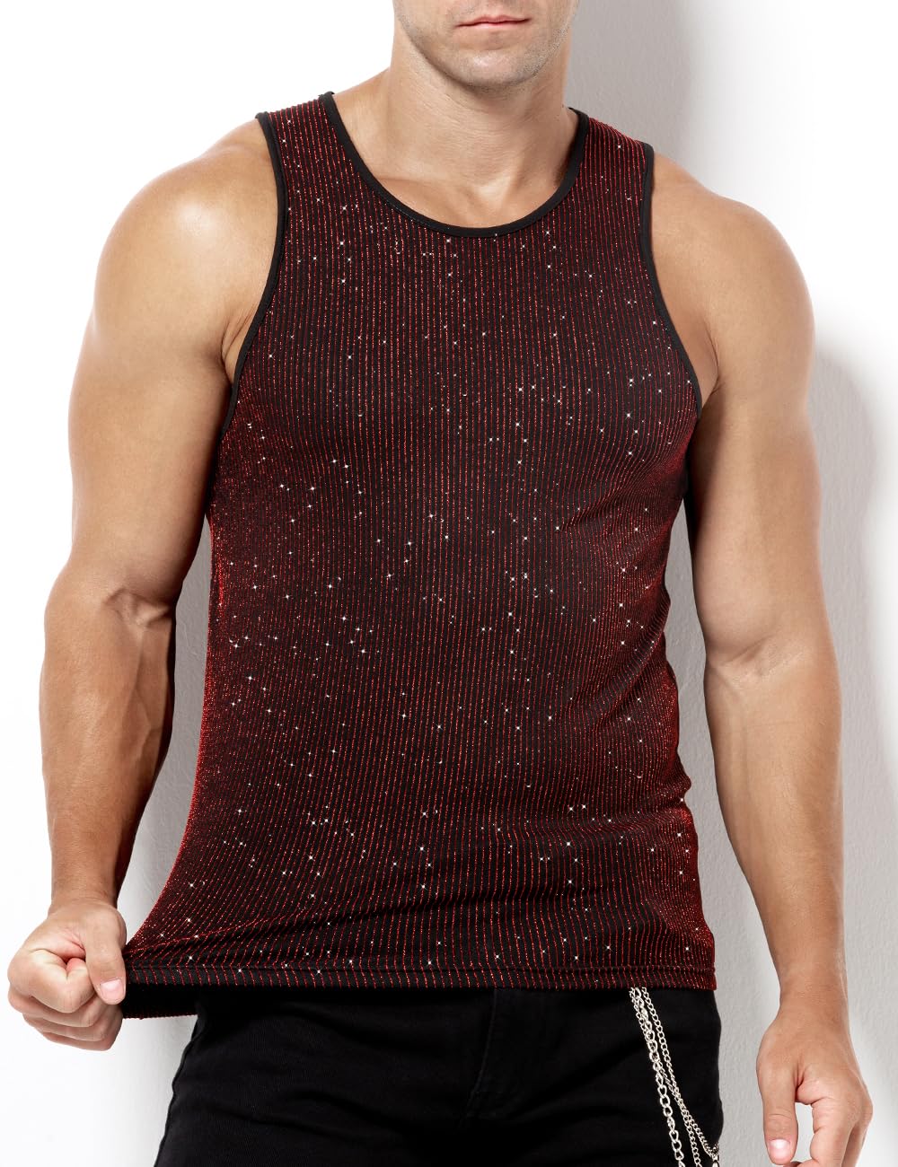 Arjen Kroos Men's Sequin Sleeveless Tank Top Sparkly Rave Metallic T-Shirt