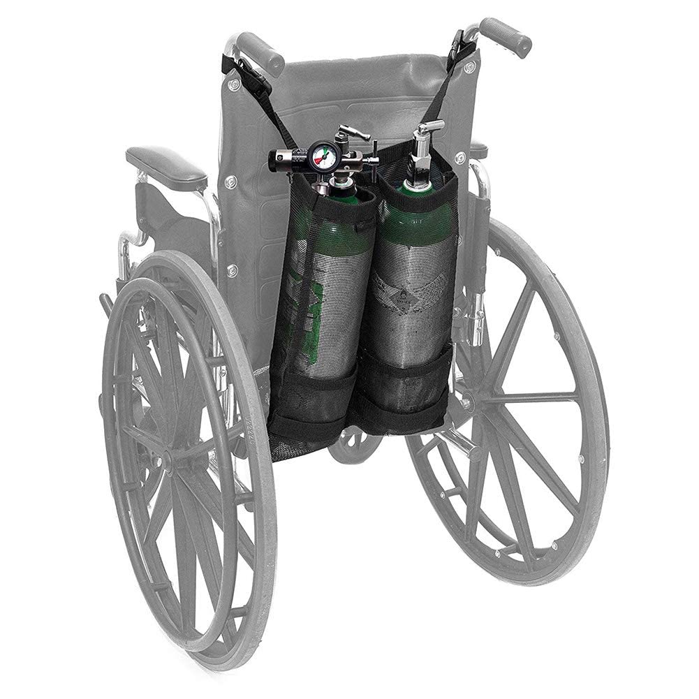 Dual Oxygen Tank Holder for Wheelchair,Double Oxygen Tank Bag,Oxygen Tank Carrier for D & E Cylinders Oxygen Storage Bag with Mesh Storage Pocket,Suitable for Medical, Personal Use,Family and Hospital